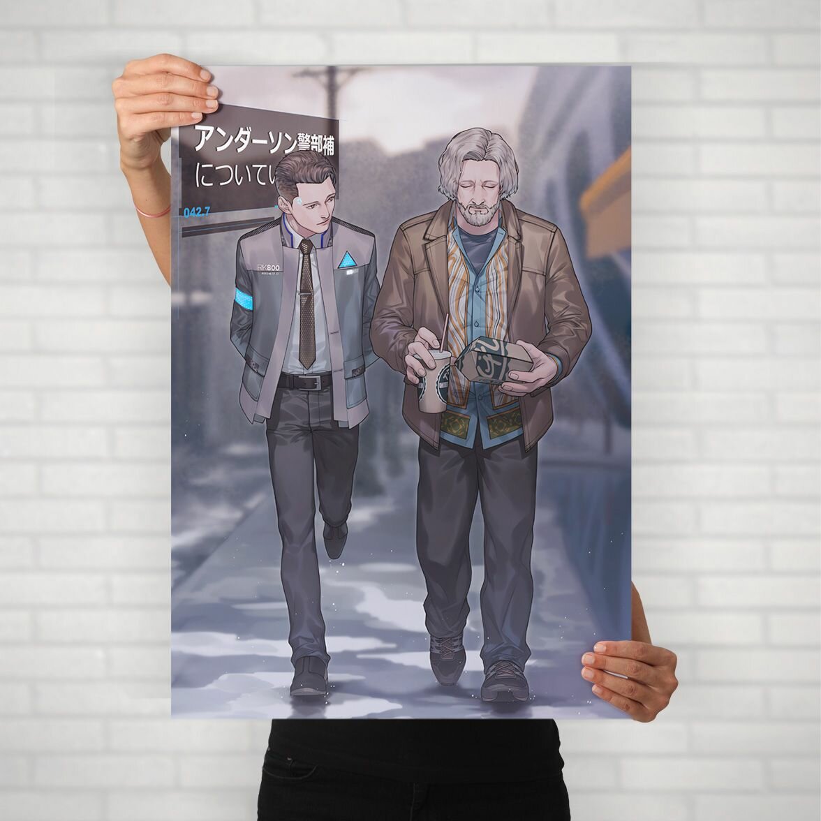 Плакат на стену для интерьера Detroit Become Human (Хэнк, Коннор 1) - Постер по игре формата А1 (60x84 см)