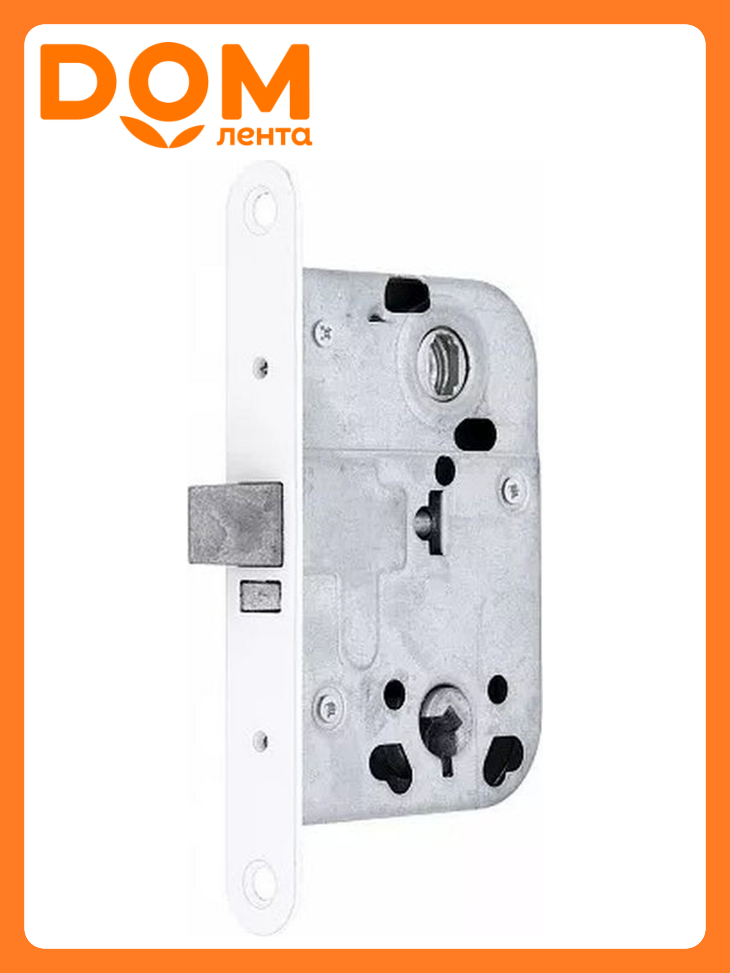 Замок врезной Фабрика Замков L 004, для деревянных и ПВХ дверей, белый, матовый хром