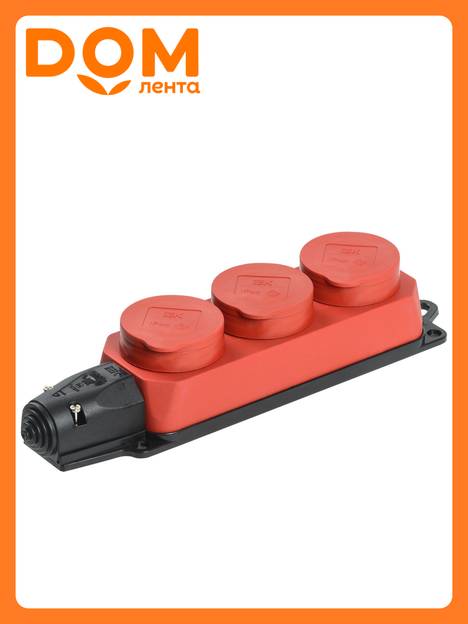 Розетка (колодка) трехместная с защитными крышками IEK омега РБ33-1-0м IP44 каучук красная