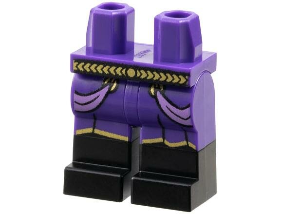 Деталь Lego 970c00pb1685 Hips and Legs with Molded Black Lower Legs / Boots and Printed Gold Belt, Robe Trim and Medium Lavender Sash Ends Pattern