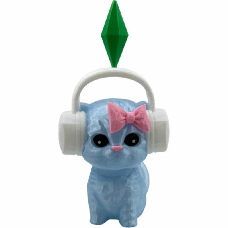 Фигурка котик из Sims с качающейся головой (Bobblehead), Кот в наушниках с кристаллом из Симс, Трендовая 3D-игрушка на стол, Мемный сувенир для геймера