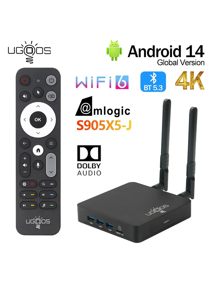 ТВ-приставка UgOOS AM9 Pro Android 14 на чипе S905X5-J 4K Dolby Vision AI сетевой плеер