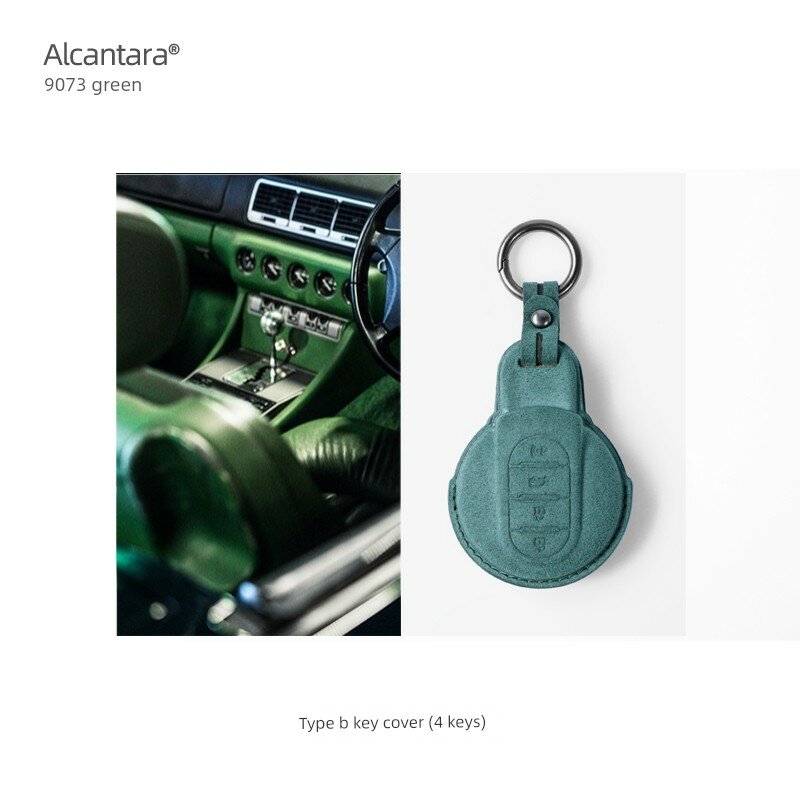 Кожаный чехол для ключей BMW Mini из Alcantara, зеленый цвет, 4-кнопочный дизайн под Countryman JCW Cooper Clubman