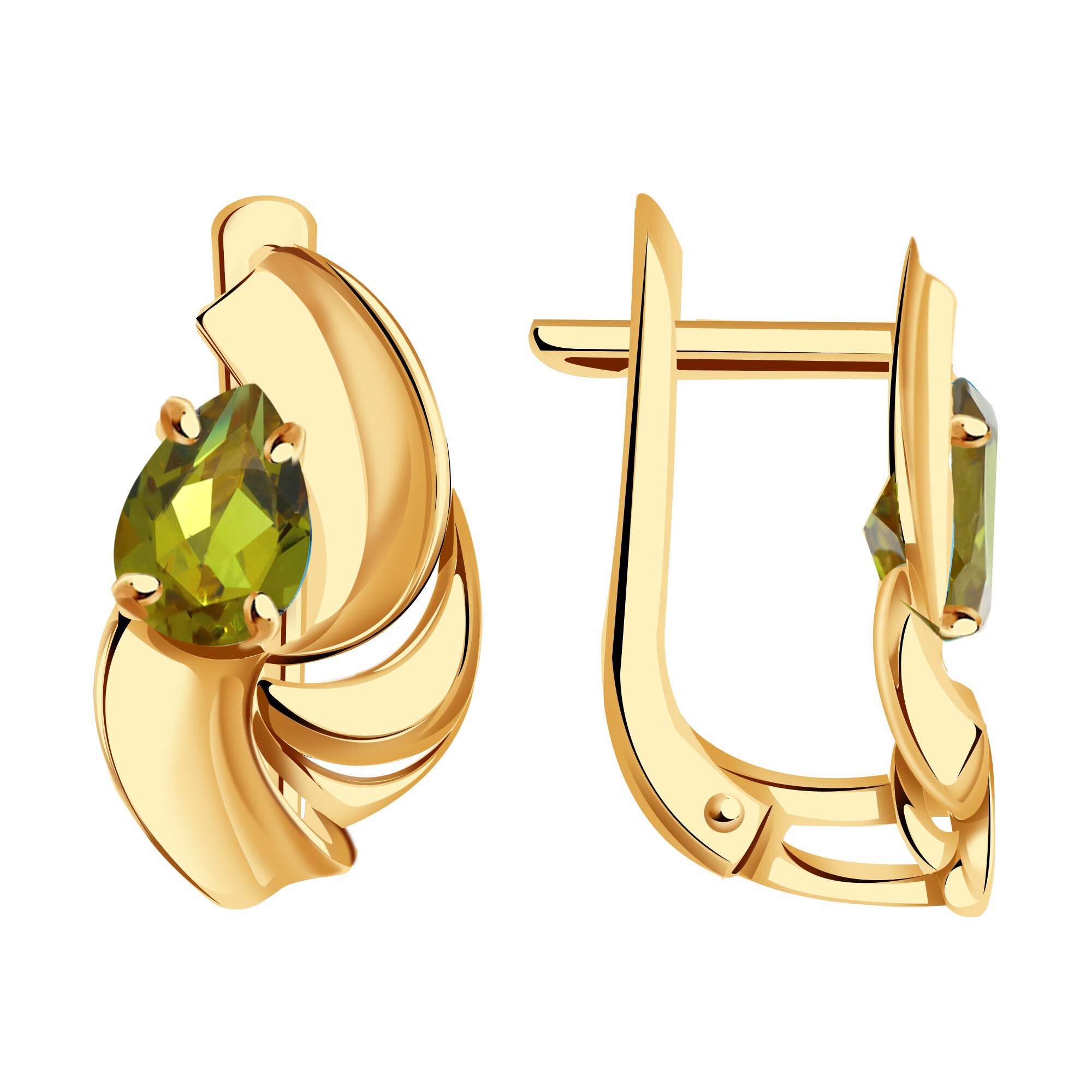 Серьги, красное золото, 585 проба, ситалл, султанит