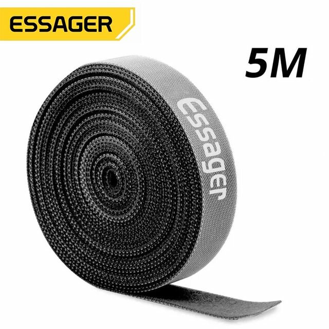 Держатель для проводов на липучке Essager 5 м, стяжка для проводов черная