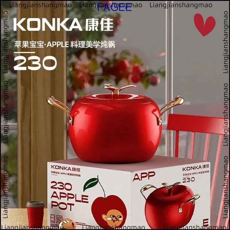 Кастрюля KONKA APPLE для варки и тушения, чугунная с антипригарным покрытием, 1 шт, красный цвет, 24 см