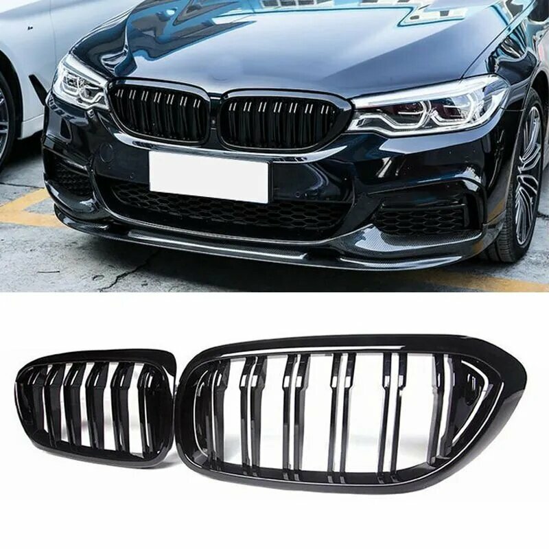 Решетка радиатора (ноздри) BMW G30 5 Series двойные ребра БМВ 5 серии G30 G31 раздельные черный глянец