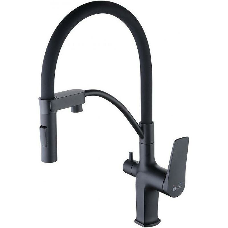 Смеситель для кухни Lemark Bronx LM3761BL черный, с гибким изливом и краном для питьевой воды, рычажный, латунь