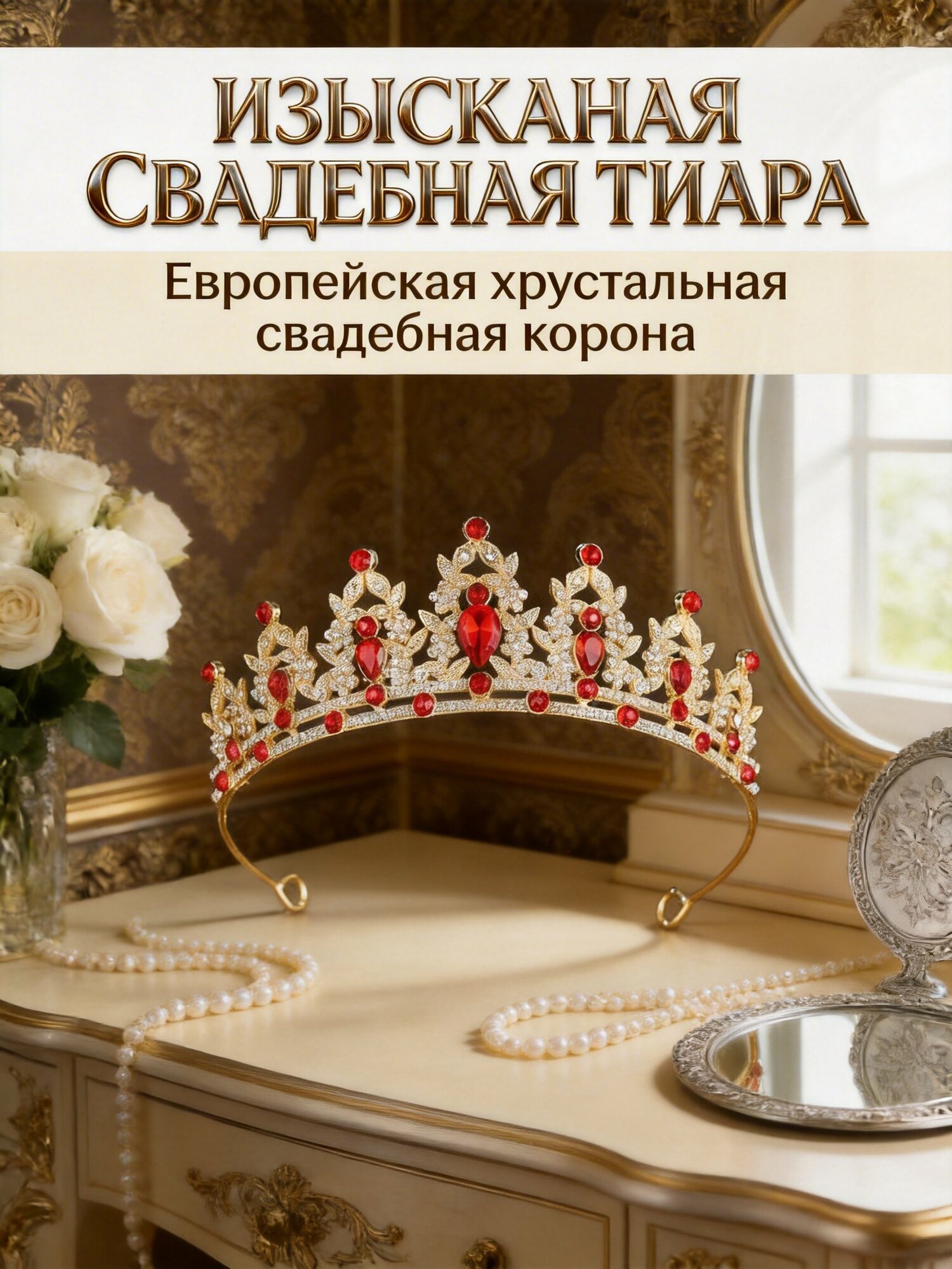 Свадебная барочная тиара, европейская хрустальная корона 15x6cm из цветного сплава, водонепроницаемая гипоаллергенная модель для невесты