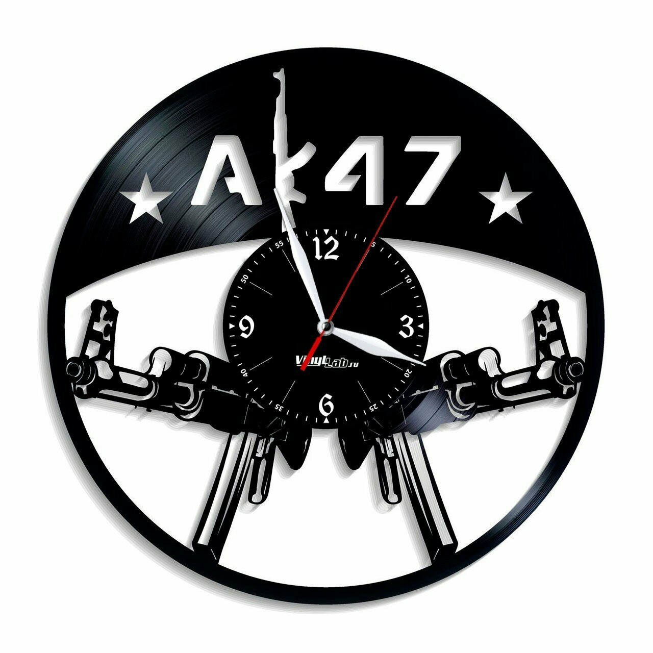 Часы из виниловой пластинки (c) VinylLab AK-47, диаметр 30 см