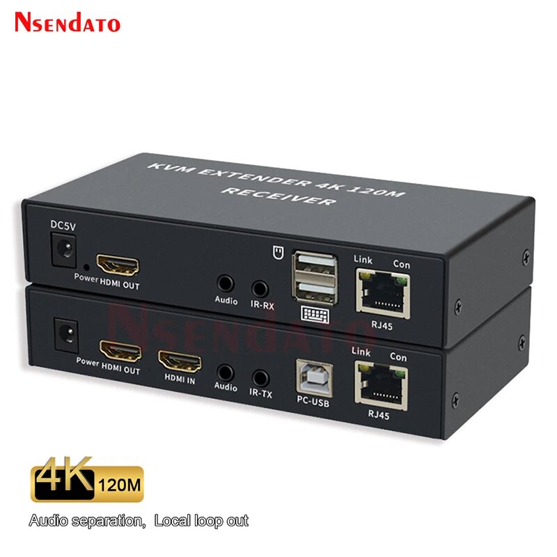 KVM-удлинитель HDMI RJ45 4K Nsendato, TX RX, EU Plug