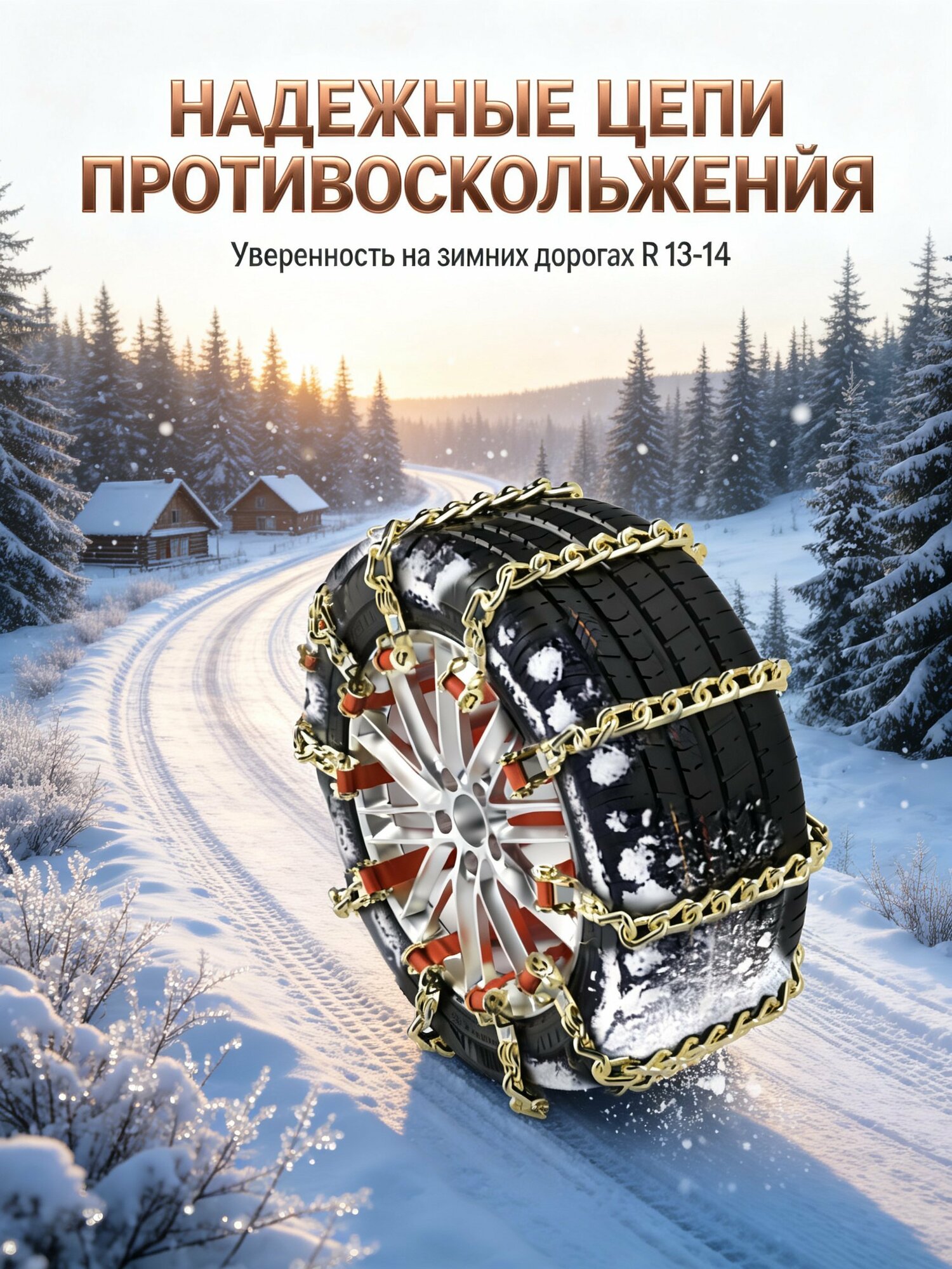 Цепь противоскольжения для колес R13-R14, марганцевая сталь для льда, снега и грязевых дорог с плотным креплением для безопасного вождения