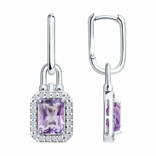 Серьги, серебро, 925 проба, родирование, фианит, аметист