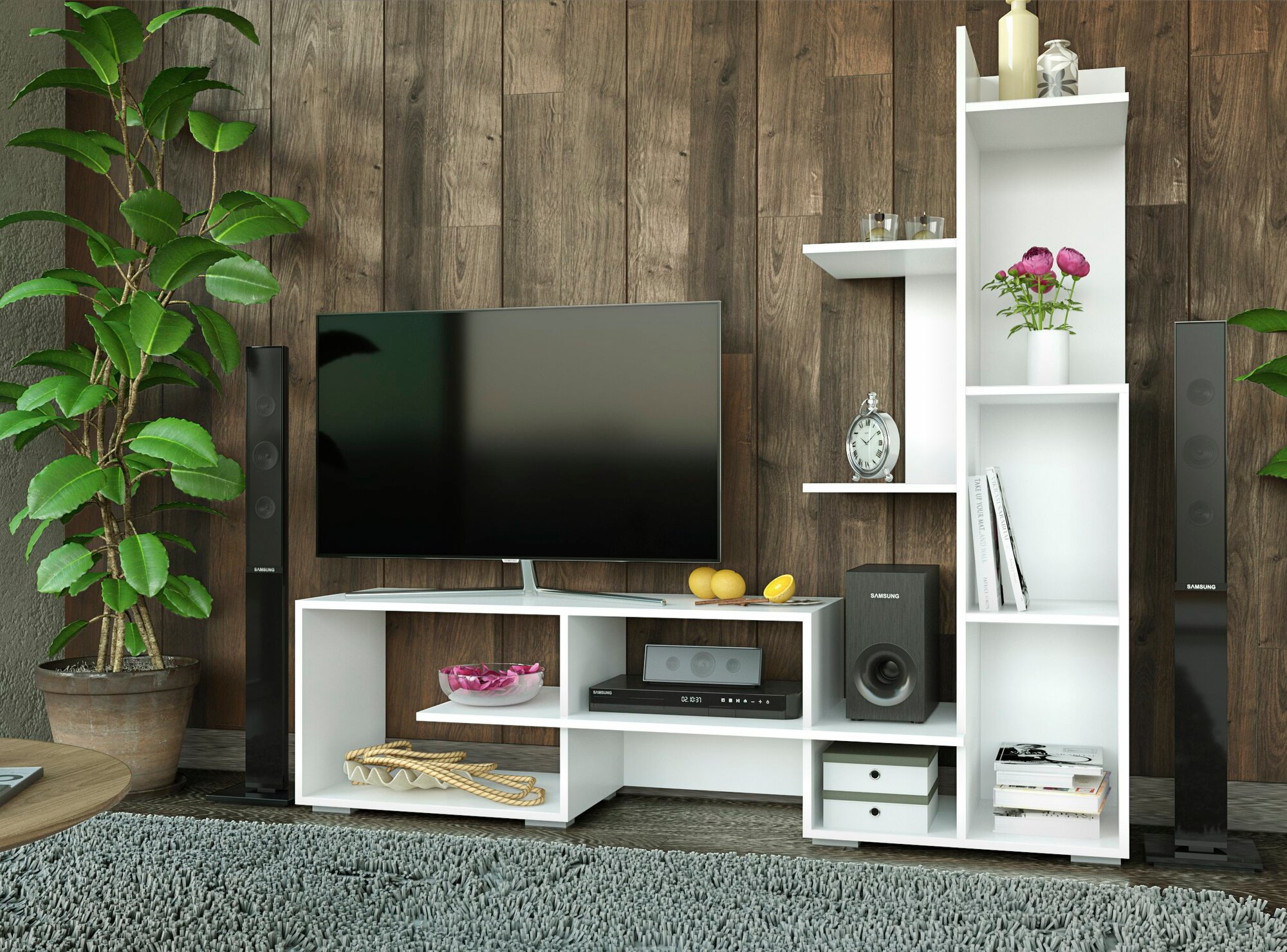 Тумба под телевизор Глосса белый / сонома современная 1680х1550х450 In House