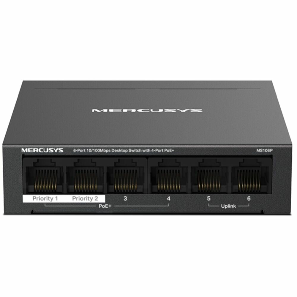 Коммутатор Mercusys MS106P 6 ports 4 ports PoE+ 10/100Mbps неуправляемый