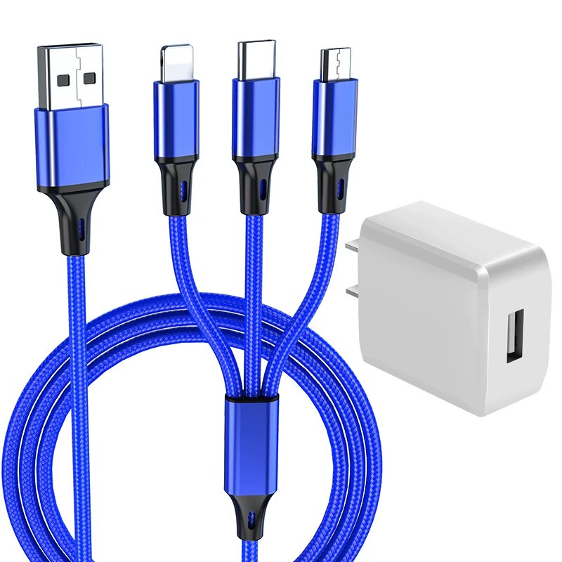 1.2м Синий 3-в-1 USB-кабель с зарядным устройством для iPhone, Samsung, Android устройств
