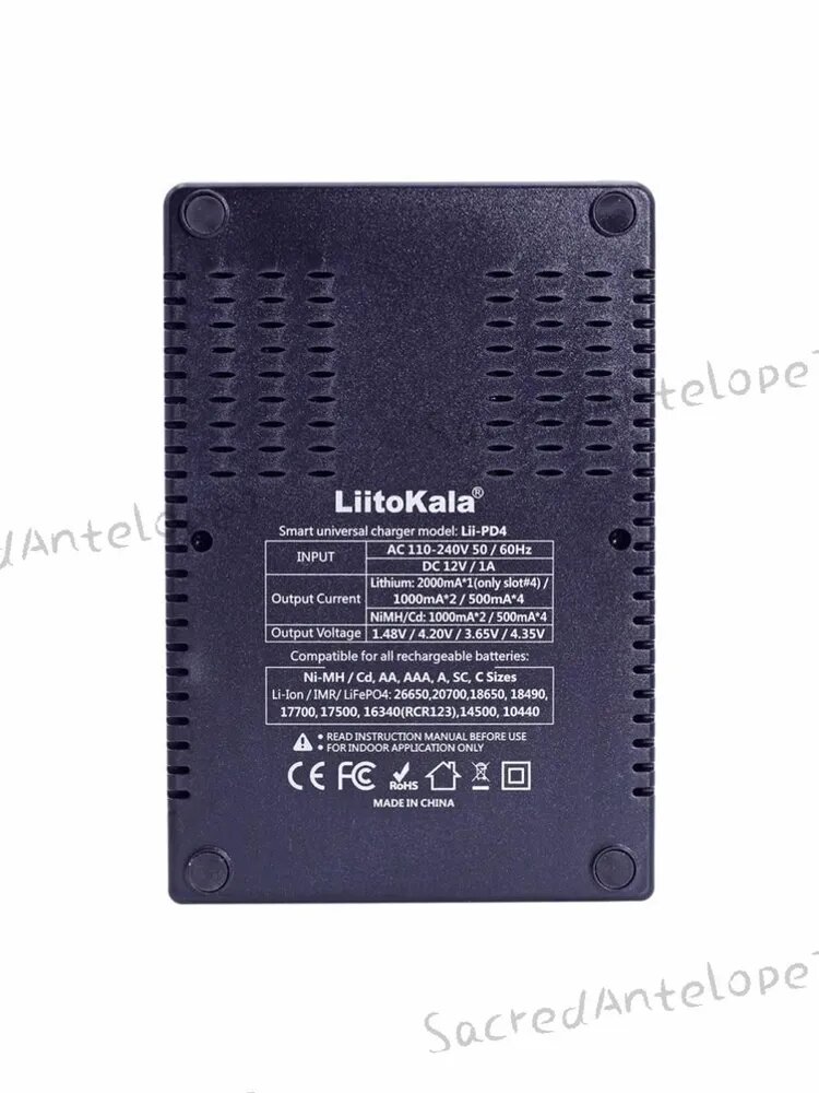 Умное зарядное устройство LiitoKala Lii-PD4 для Li-Ion, Ni-MH, LiFePO4 аккумуляторов, 4 слота, черный — фото 1