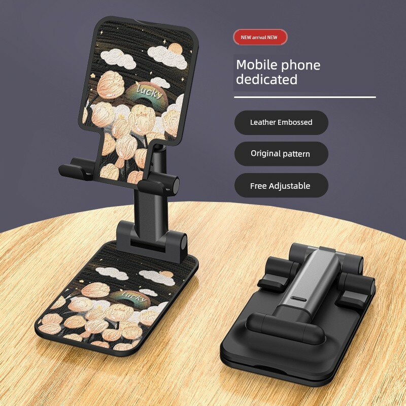 Одноножечная подставка для телефона — Черный куст тюльпанов — складная, регулируемая высота, поворотная для планшетов и