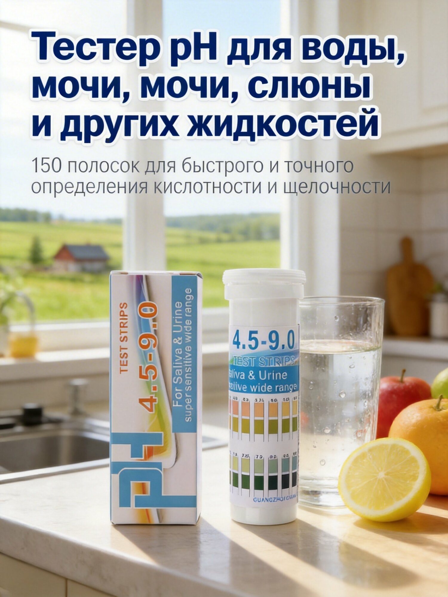 Тестер pH для воды, мочи и слюны, 150 тест-полосок для быстрого и точного определения кислотности и щелочности