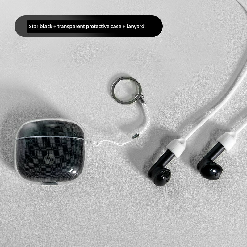 HP Высококачественный комплект беспроводных наушников Bluetooth с прозрачным чехлом и шнуром, цвет звездный черный