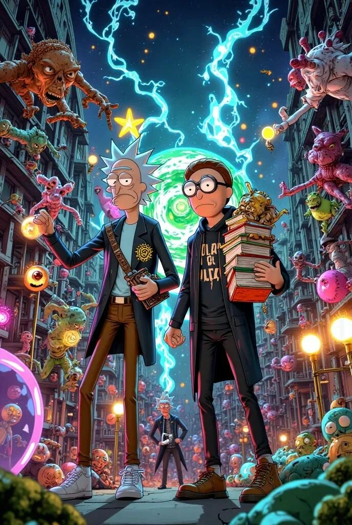 Алмазная Картина "Рик И Морти" 5D Круглый Бриллиант 30х40 См.