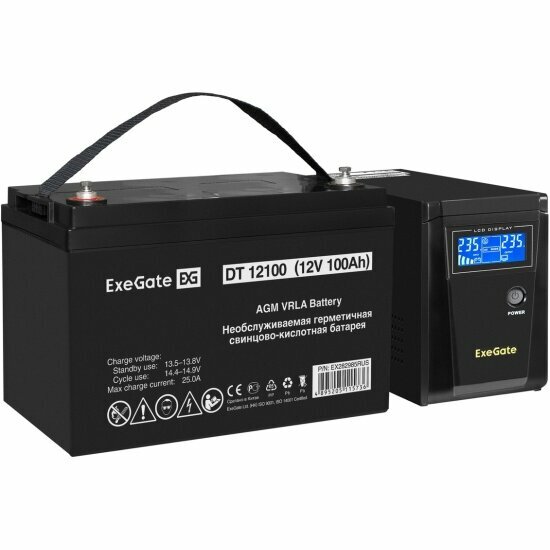 Комплект ИБП Exegate SineTower SZ-600. LCD. AVR.1SH + Батарея 100Aч, 1 шт. 600VA/360W