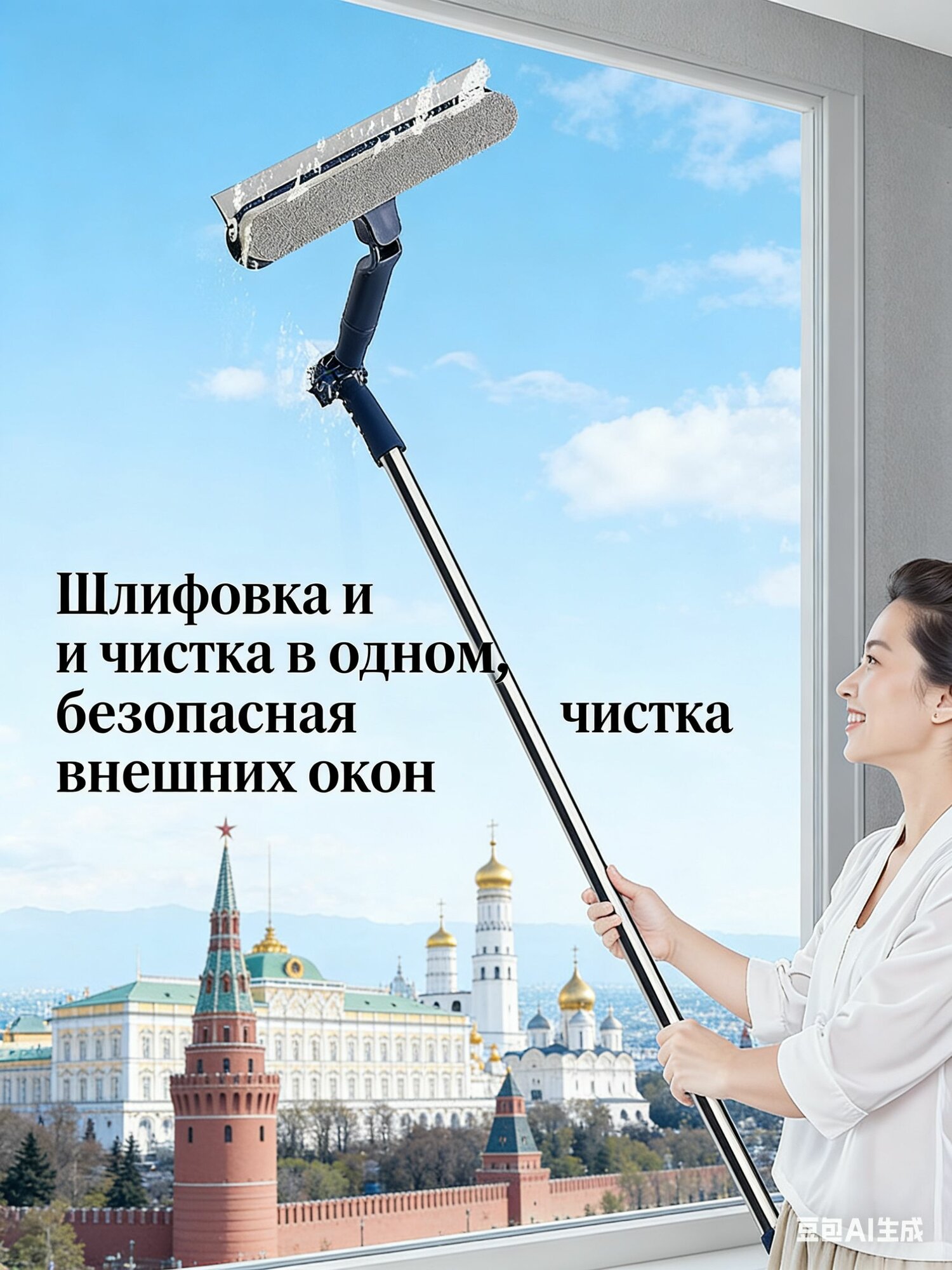 Общая длина 88 см Универсальный скребок для стекол для высотных этажей, двухсторонний очиститель окон для дома, комплект инструментов для уборки