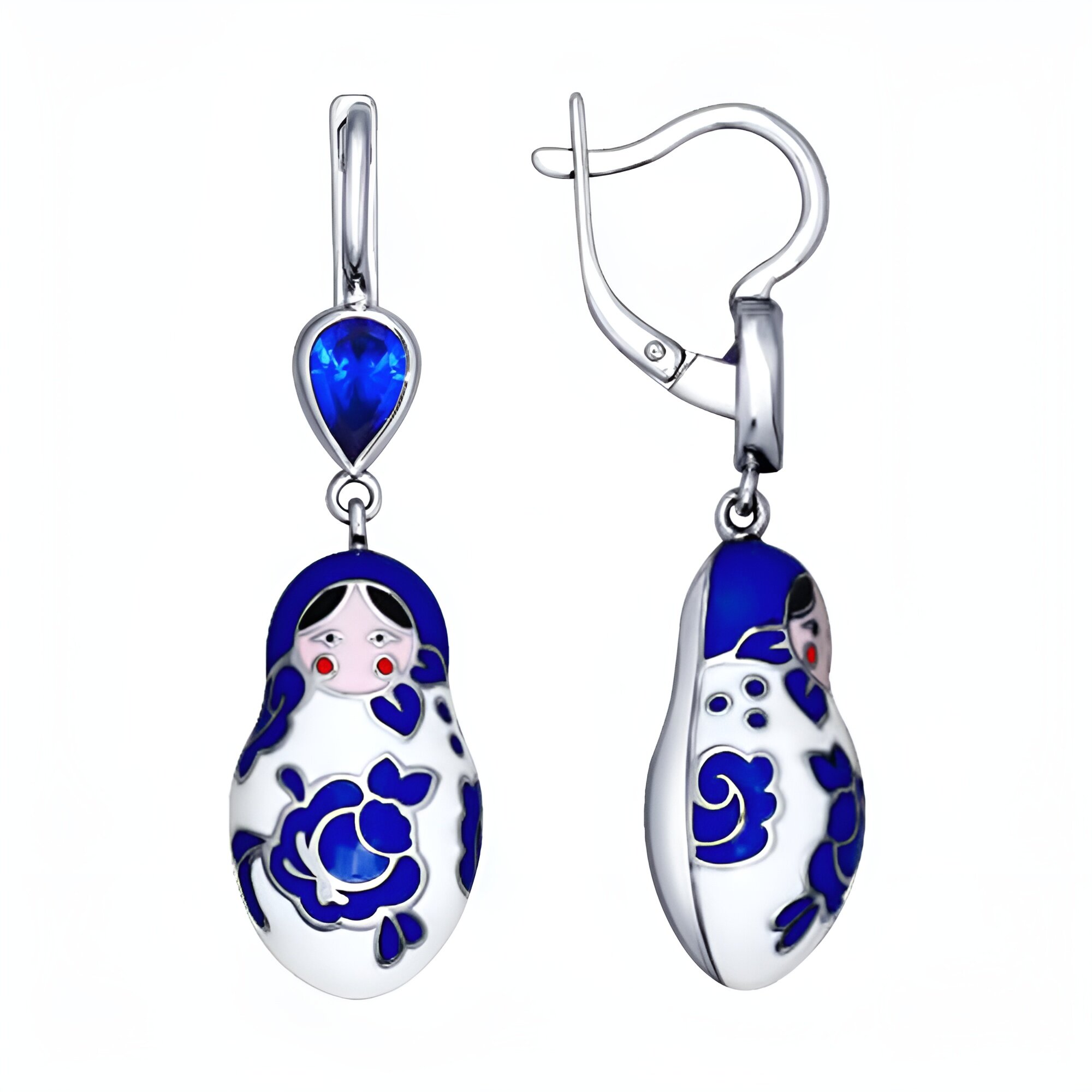 Серьги с подвесками, серебро, 925 проба, эмаль
