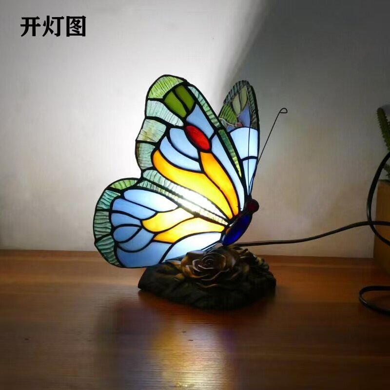 Настольная лампа ручной работы LED butterfly 25x41 см, синий цвет