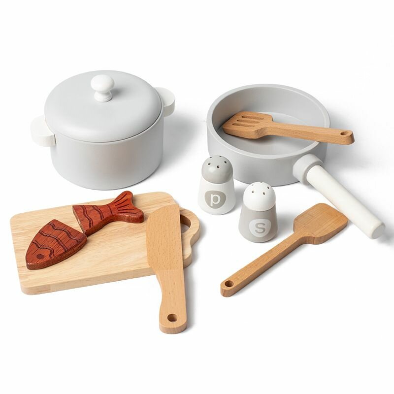 Набор деревянной игровой посуды для детской кухни, игрушечная посуда