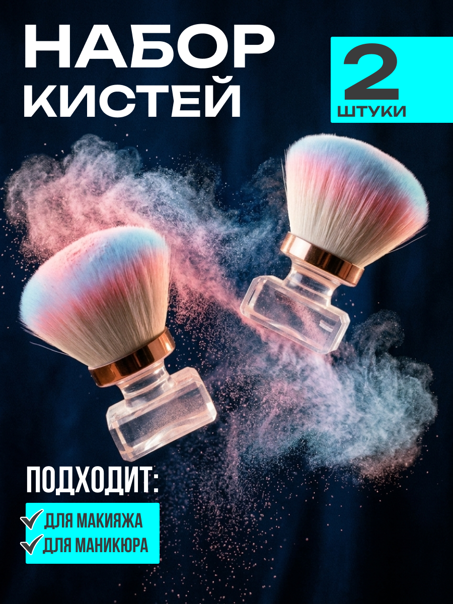 Kristaller Кисть-сметка для удаления маникюрного опила и волос, бело-розовый