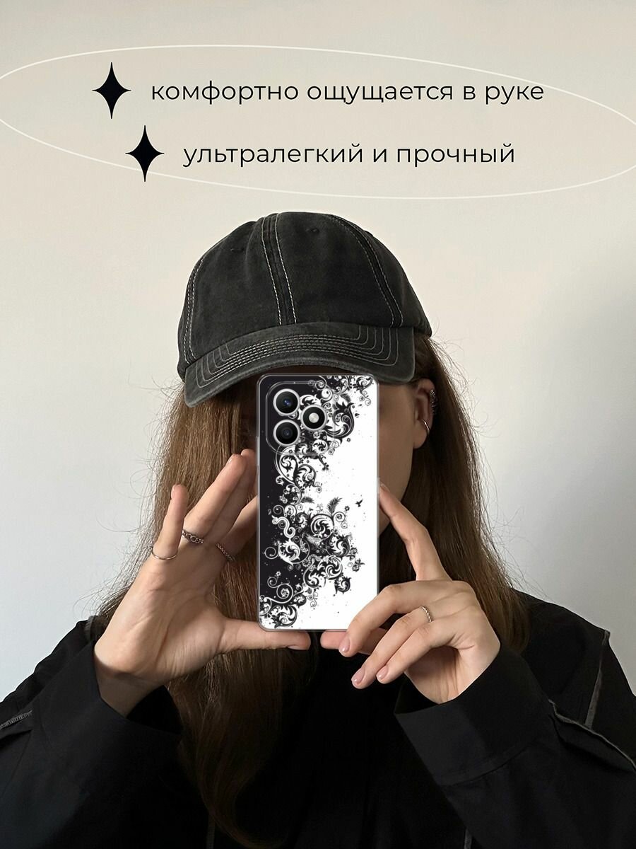 Силиконовый чехол на Honor X8d / Хонор X8d с принтом Черно белый узор — фото 1