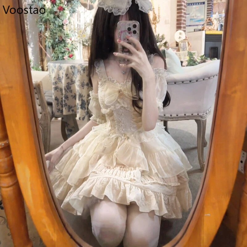 Женское платье Voostao Kawaii Lolita Jsk M, Бежевый, Apricot