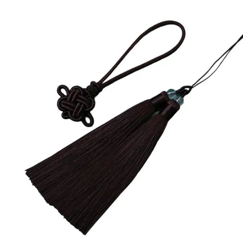 Двухцветный китайский узел с кистями из полиэстера Черный, Dark Brown.