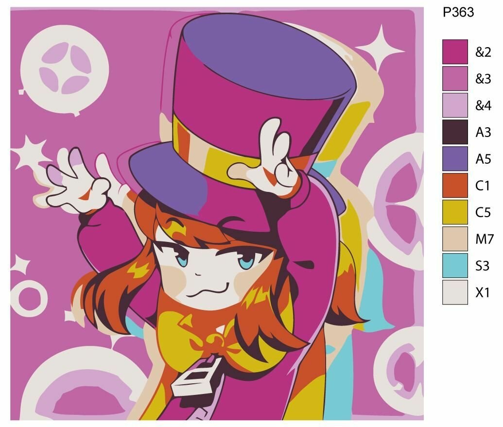 Детская картина по номерам P363 "Игра A HAT IN TIME (Шляпа Времени). Шляподевочка (Hat Kid)" 30x30