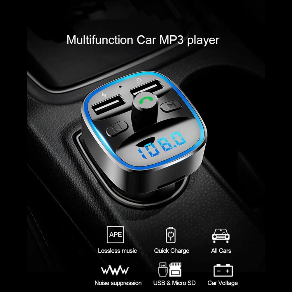 Автомобильный Bluetooth 5.0 FM-модулятор-передатчик с быстрой зарядкой и MP3-плеером