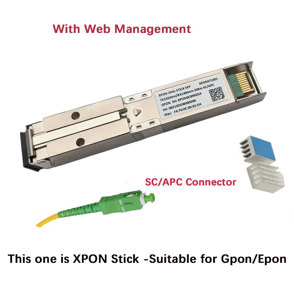 XPON Stick SFP ONU Stick SC/APC 20км, OEM XPON SC APC