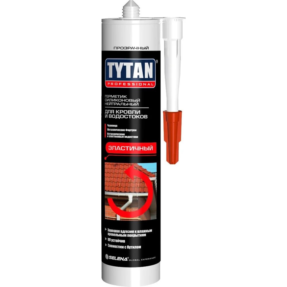 Нейтральный силиконовый герметик для кровли TYTAN Professional 310 мл, прозрачный 250694, бетона,