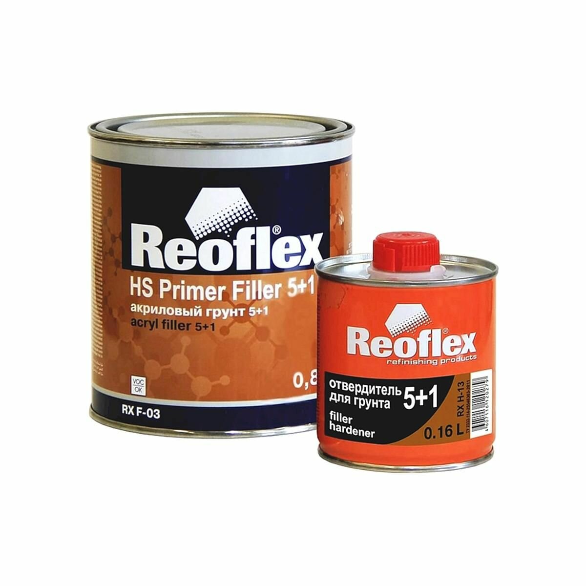 Грунт REOFLEX 2К 5+1 акриловый красный 0,8л+ отвердитель 0,16л - Артикул RX F-03/800.