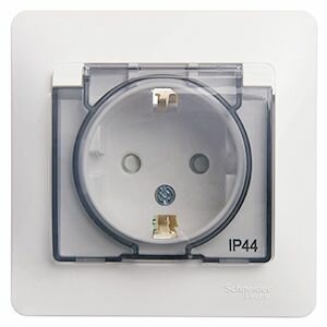 Глосса белый розетка скрытая 1-мест заземление с крышкой шторки IP44 в сборе