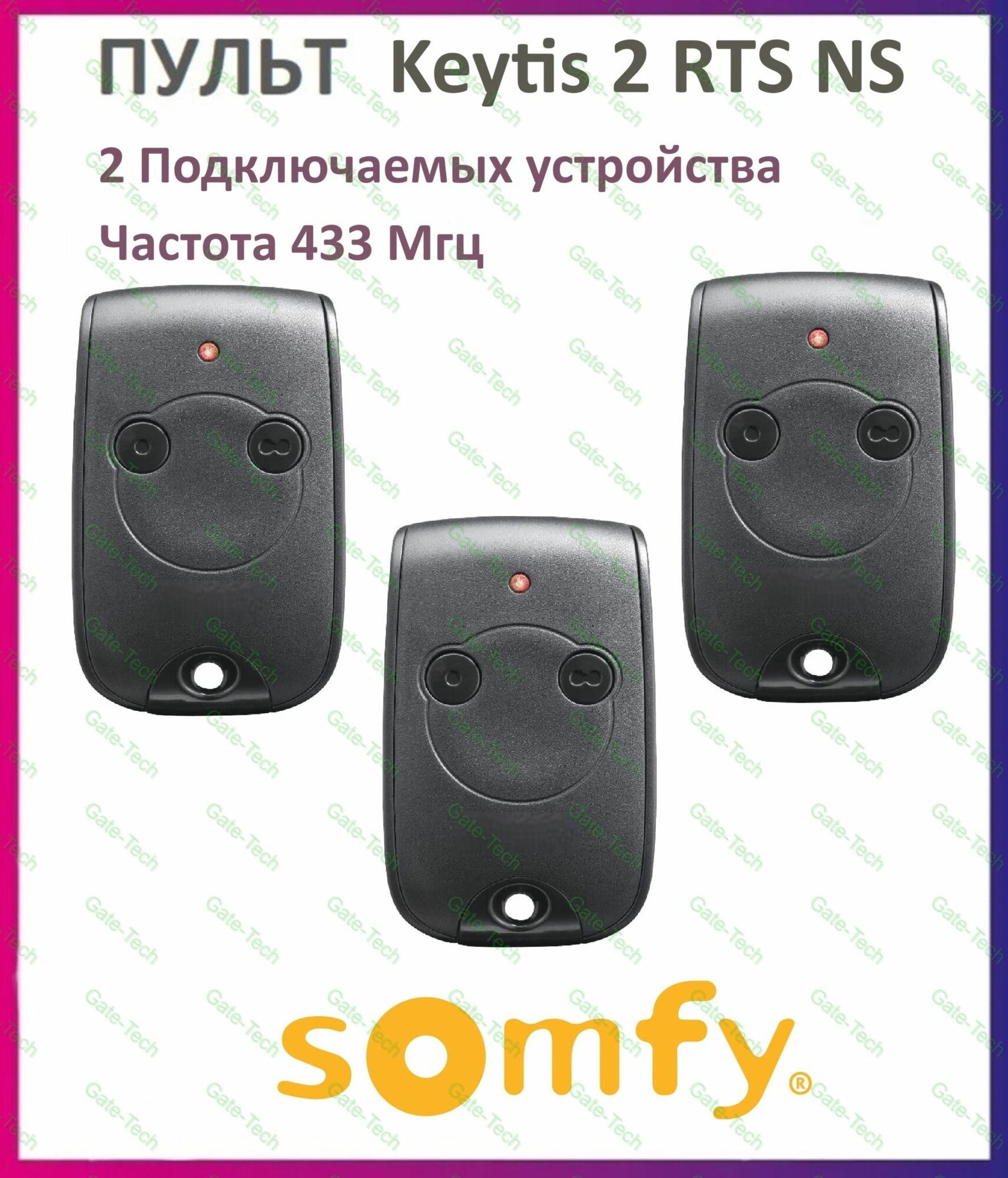 Пульт/брелок SOMFY Keytis 2 RTS NS, для автоматических ворот и шлагбаумов; 433 Мгц - 3 штуки