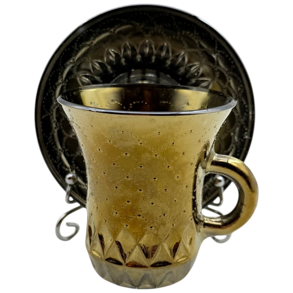 Кофейная пара "Золотой рельеф", 100 мл, прессованное стекло, люстр, 1960-1970, Уршельский СЗ, СССР