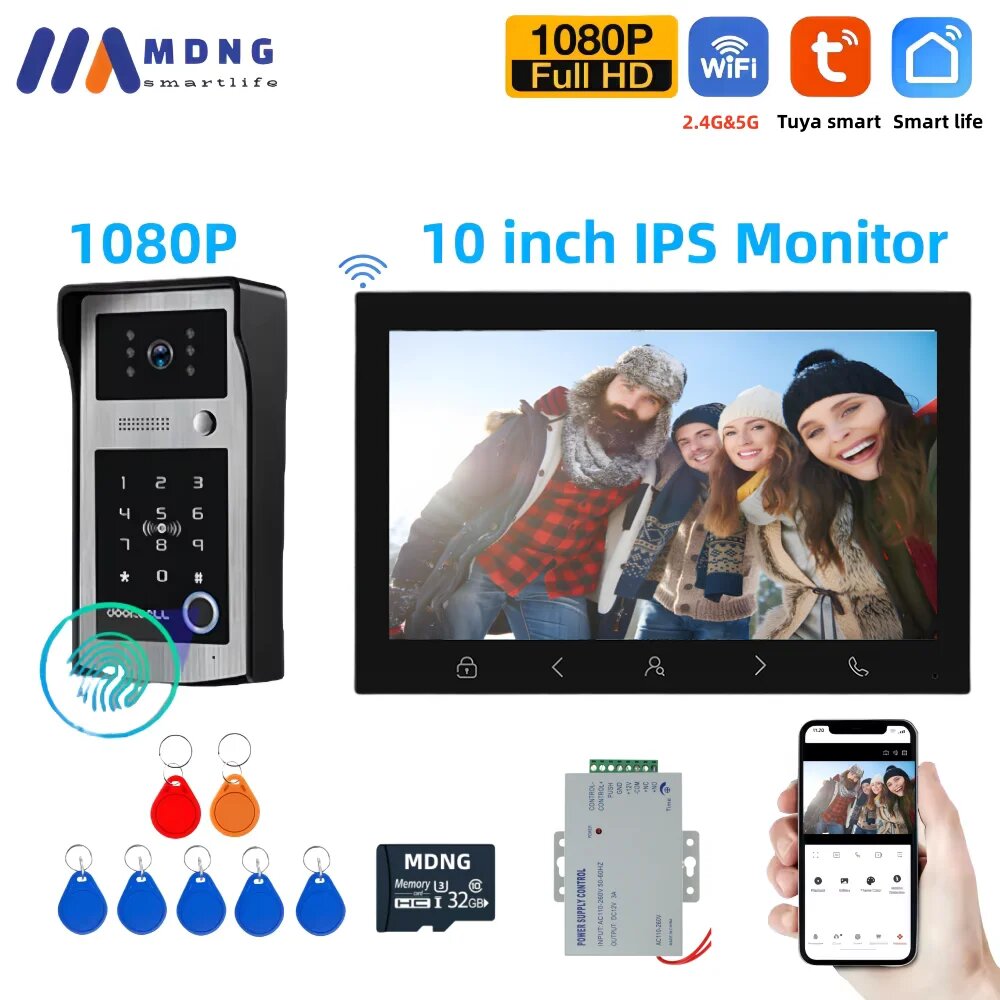 Видеодомофон MDNG 10" IPS WiFi, KR10WIFI-1V1-DC-32G