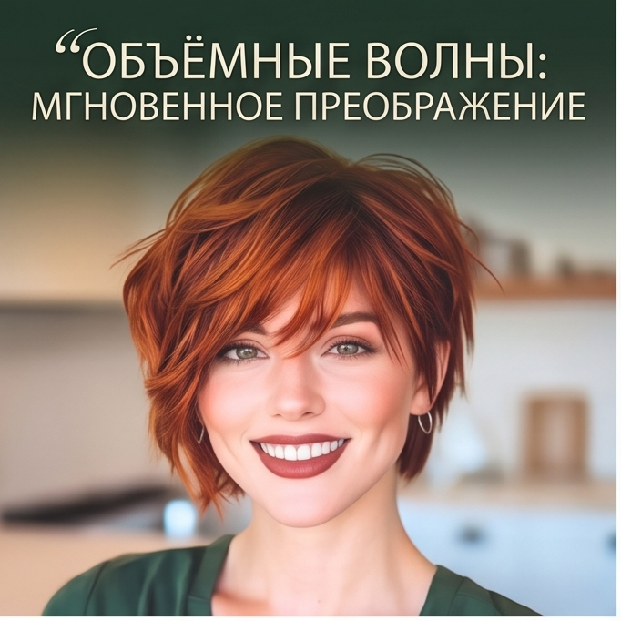 Женская короткая парикма оранжевая, косой пробор, легкая сетка
