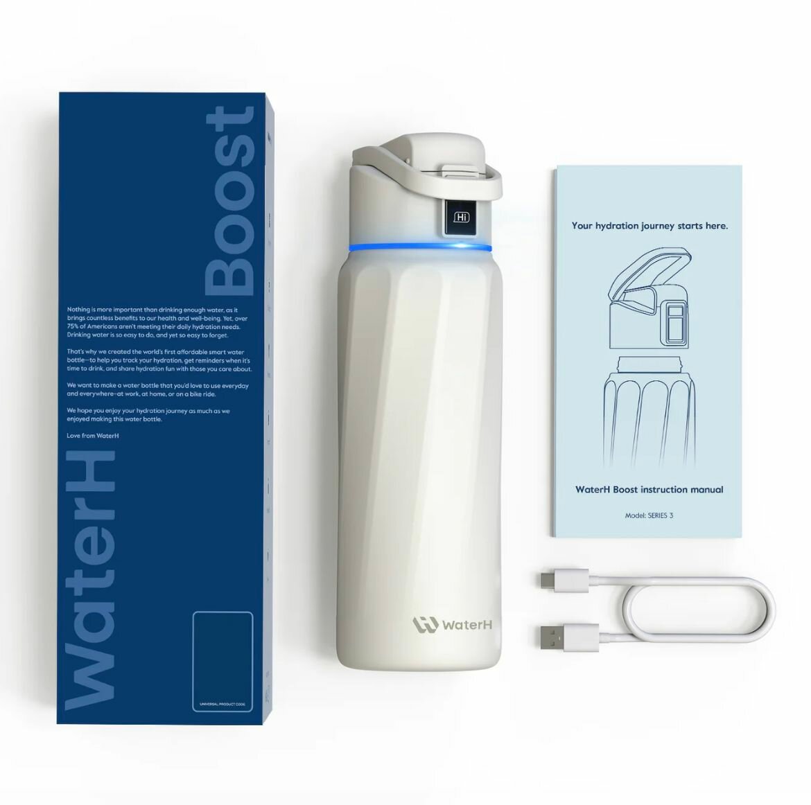WaterH Умная бутылка Boost, которая напоминает Вам о необходимости выпить, 946мл - White
