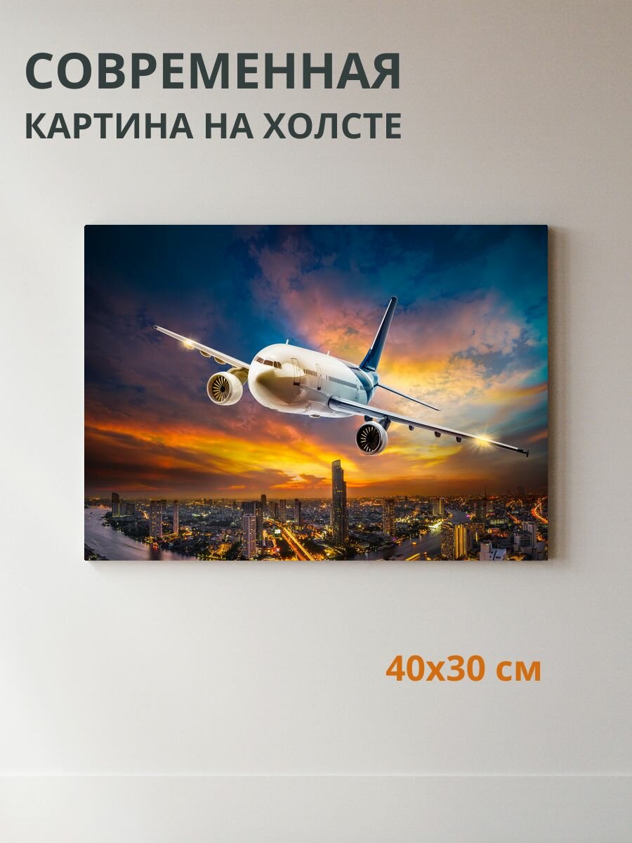 Картина на холсте Самолет в небе 40x30 см