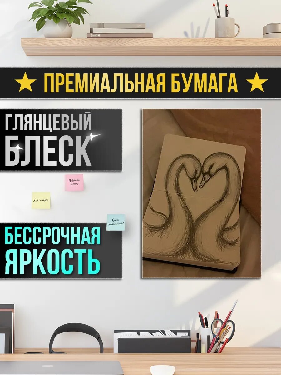 Плакат постер Лебеди в форме сердца — фото 1