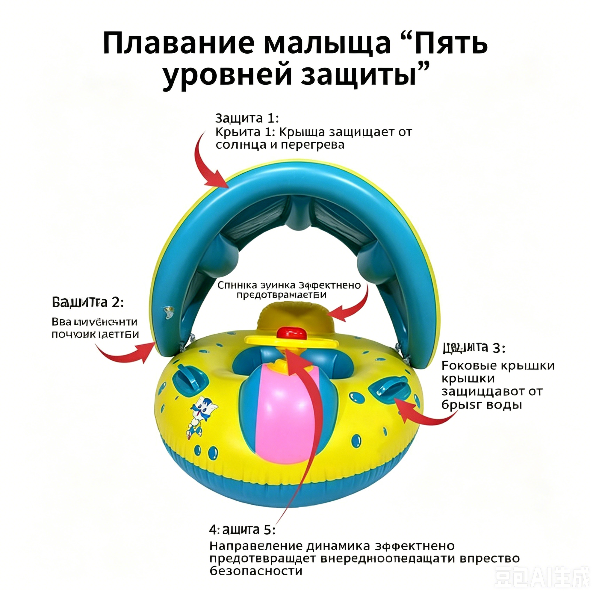 Надувная машинка с защитой от солнца для детей, 75*65*60CM, надувной круг для плавания, водные ходунки