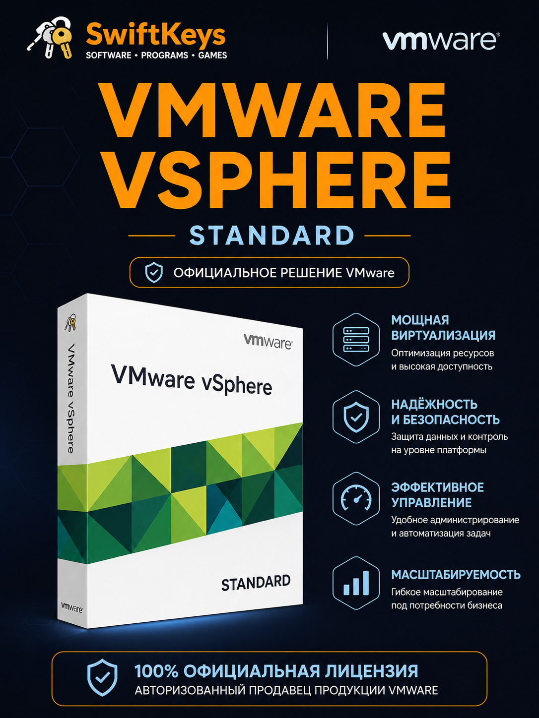 VMware vSphere 6 Standard, бессрочная лицензия, для ПК/планшетов, 1 лицензия