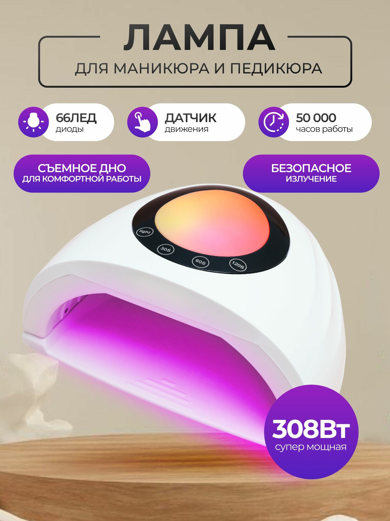Лампа для маникюра и педикюра 308 Вт , для сушки ногтей, профессиональная